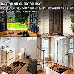 Roll for Initiative Welcome Mat Brown Coir Funny Doormat Printed with Dragon and D20 Roleplaying Tabletop RPG Gaming Non-Slip Backing Door Mat, 30"x18"