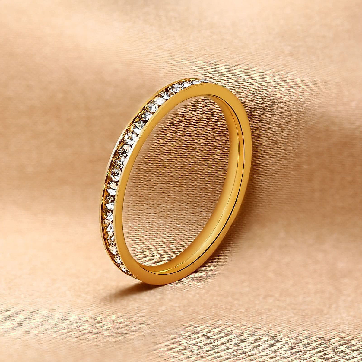 Homxi Custom Rings Women Stainless Steel Womens Ring,Eternity Band 2MM Cubic Zirconia Women's Ring Gold Womens Rings Size 6