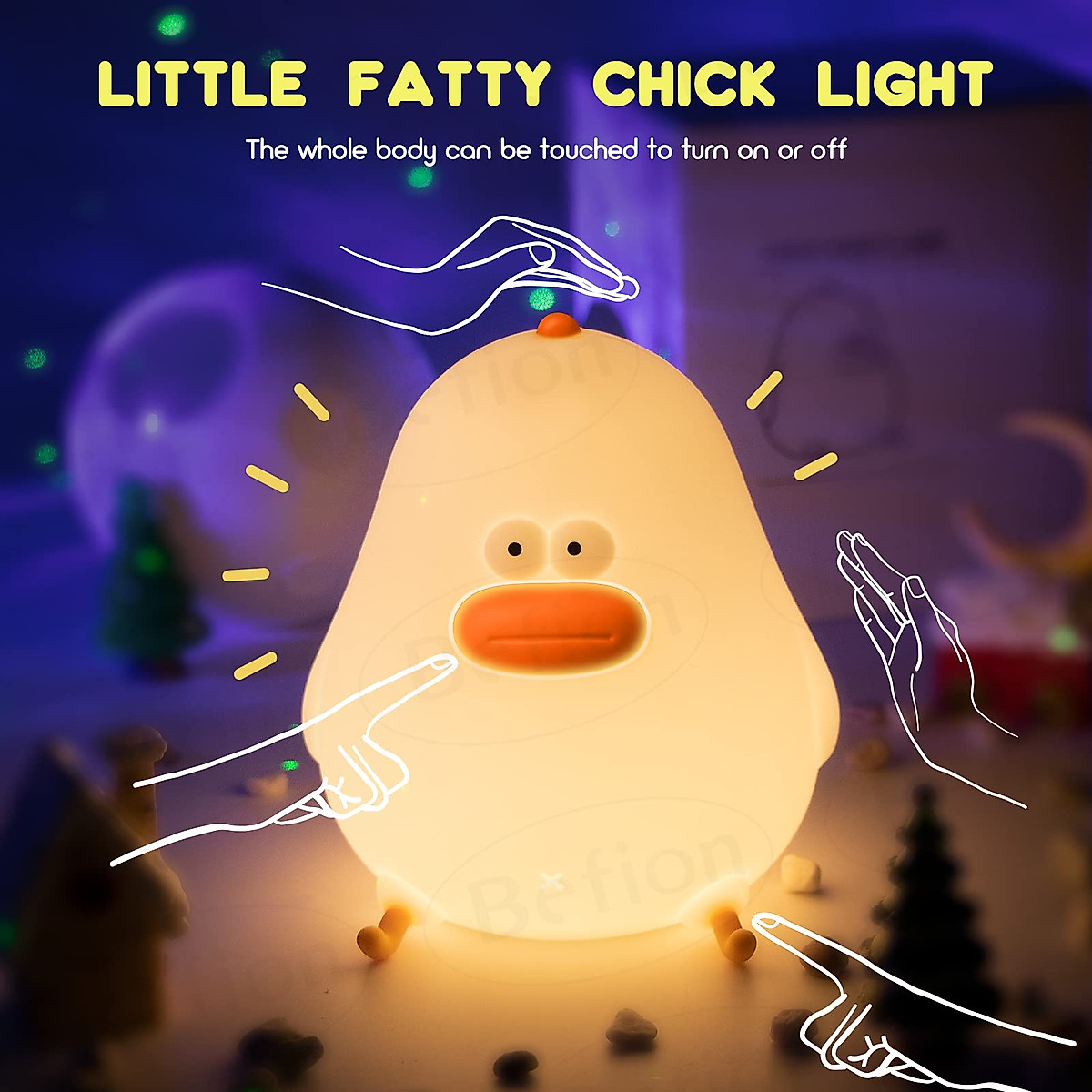 Befion Cute Night Light for Kids,TyiTyi Little Fat Chick LED Night Light with 2 Modes of Brightness&Touch Controls,Silicone Nursery Lamp with Tab-C Cable for New Parents,Kids Gifts,Room Decor