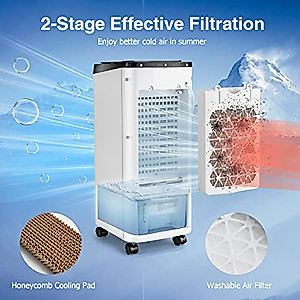 PETSITE Evaporative Air Cooler, Portable Cold Air Cooling Fan with Remote Control, 3.5L Water Tank, 2 Ice Packs, 4 Modes, 3 Speeds, 12H Timer, 70° Oscillation, Personal Swamp Cooler for Bedroom Home Office Dorms