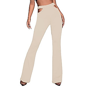 Avanova Women's Cutout High Waist Flare Leg Sexy Party Bootcut Long Pants Beige 05 X-Large