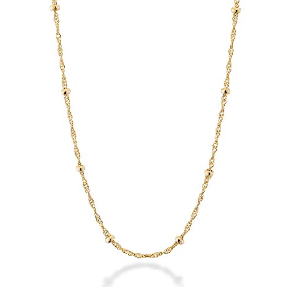 Miabella 18K Gold Over Silver Italian Singapore Bead Chain Station Necklace for Women Teen, Made in Italy (Length 30 Inch)