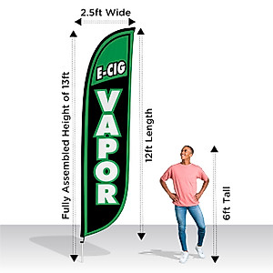 LookOurWay Feather Flag Pole Kit - 12 Feet Tall Advertising Flag Banner with Fiberglass Pole Kit and Rotating Ground Spike for Business Promotion - Smoke Vape Shop Theme - E-Cig Vapor 10M1200070