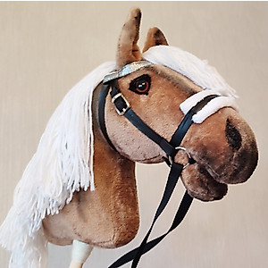 Brown Hobby horse on a stick with bridle Handmade stick horse for children