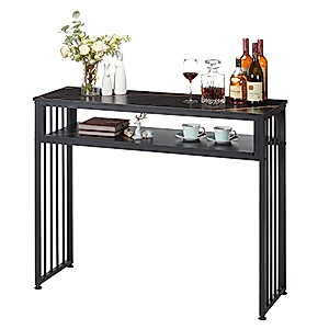 GOLASON Black Bar Table, High Top Pub Tables for Kitchen, Modern Dinning Table with Open Storage Shelf