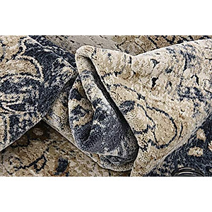 Unique Loom Chateau Collection Vintage, Distressed, Medallion, Rustic, Traditional Area Rug, 8' 0" x 10' 0", Beige/Navy Blue