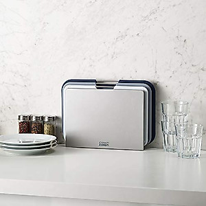 Joseph Joseph Plastic Cutting Board Set with Storage Stand 3 Different Sized Boards