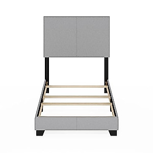 Furinno Pessac Fabric Upholstered Bed Frame with Wooden Slat Support, Twin, Glacier