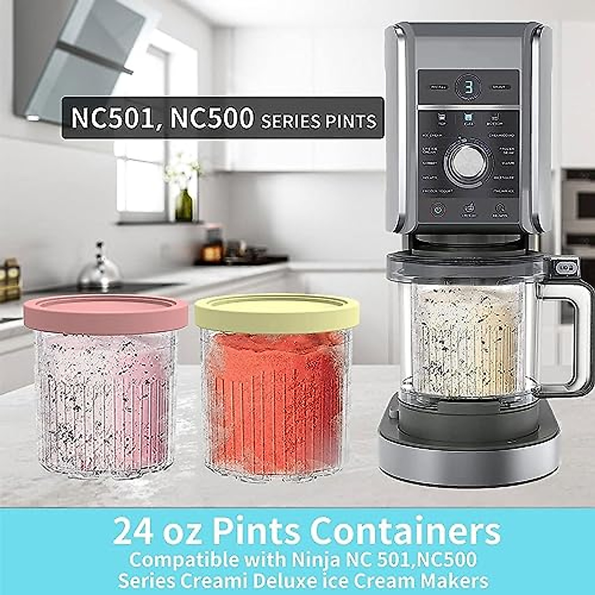 VRINO Creami Containers, for Ninja Creamy Pints,24 OZ Creami Pint Safe and Leak Proof for NC500 NC501 Series Ice Cream Maker