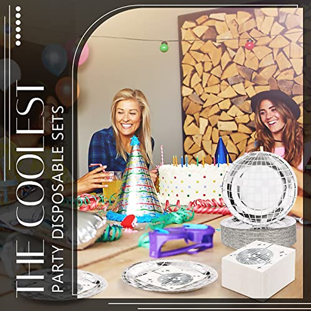 200 Pcs 70s Disco Party Supplies Includes Disco Ball Paper Plates and Disco Cocktail Napkins Silver Disco Paper Plates Disco Napkins for 80s 90s Disco Bachelorette Birthday Party Picnic (White)