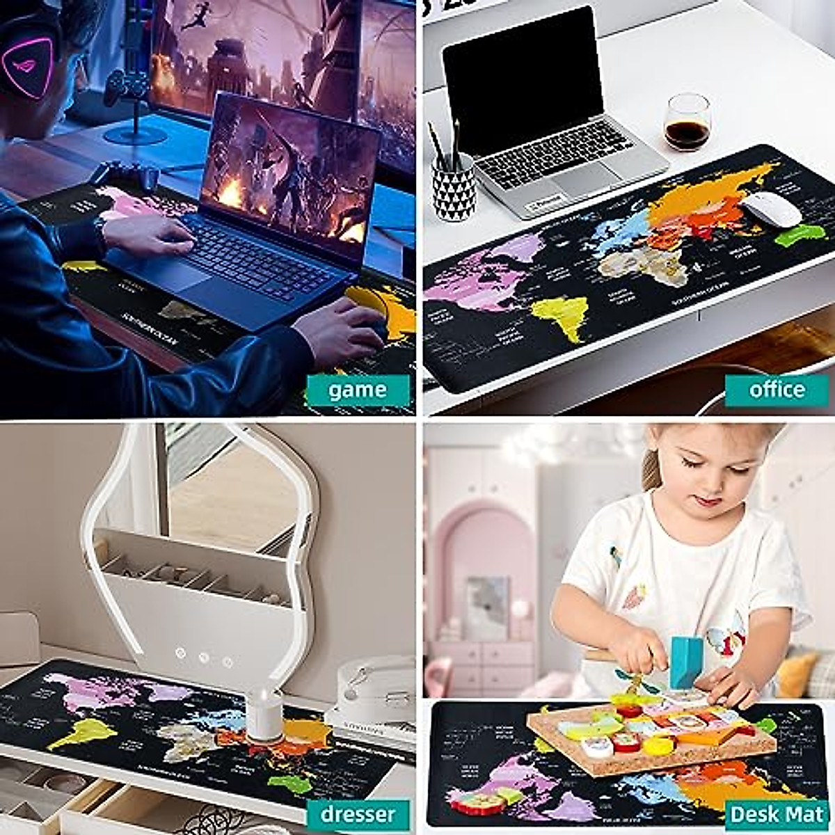 XGB World Map Extended Large Gaming Mouse Pad, 31.5x11.8 Inch Big XL Mousepad with Seamed Edges, Keyboard Pad, HD Printing, Non-Slip Rubber Base, Waterproof, Desk Mat Pad for Home, Office, Gaming