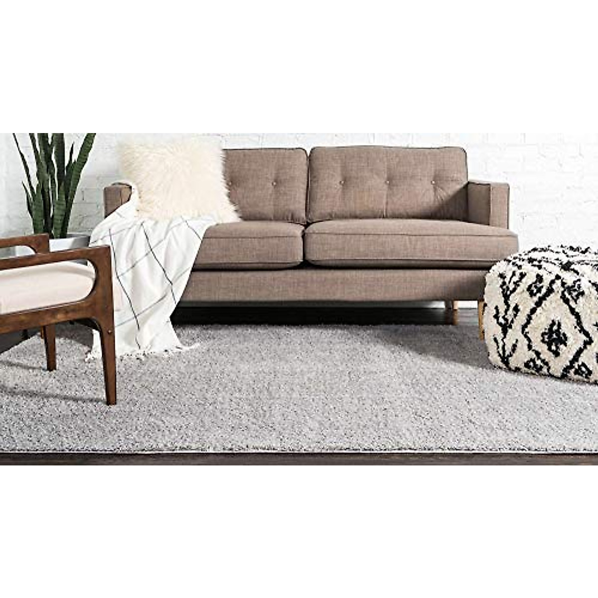 Unique Loom Studio Solid Shag Collection Urban Modern Super Soft & Plush Area Rug, 9 ft x 12 ft, Light Gray
