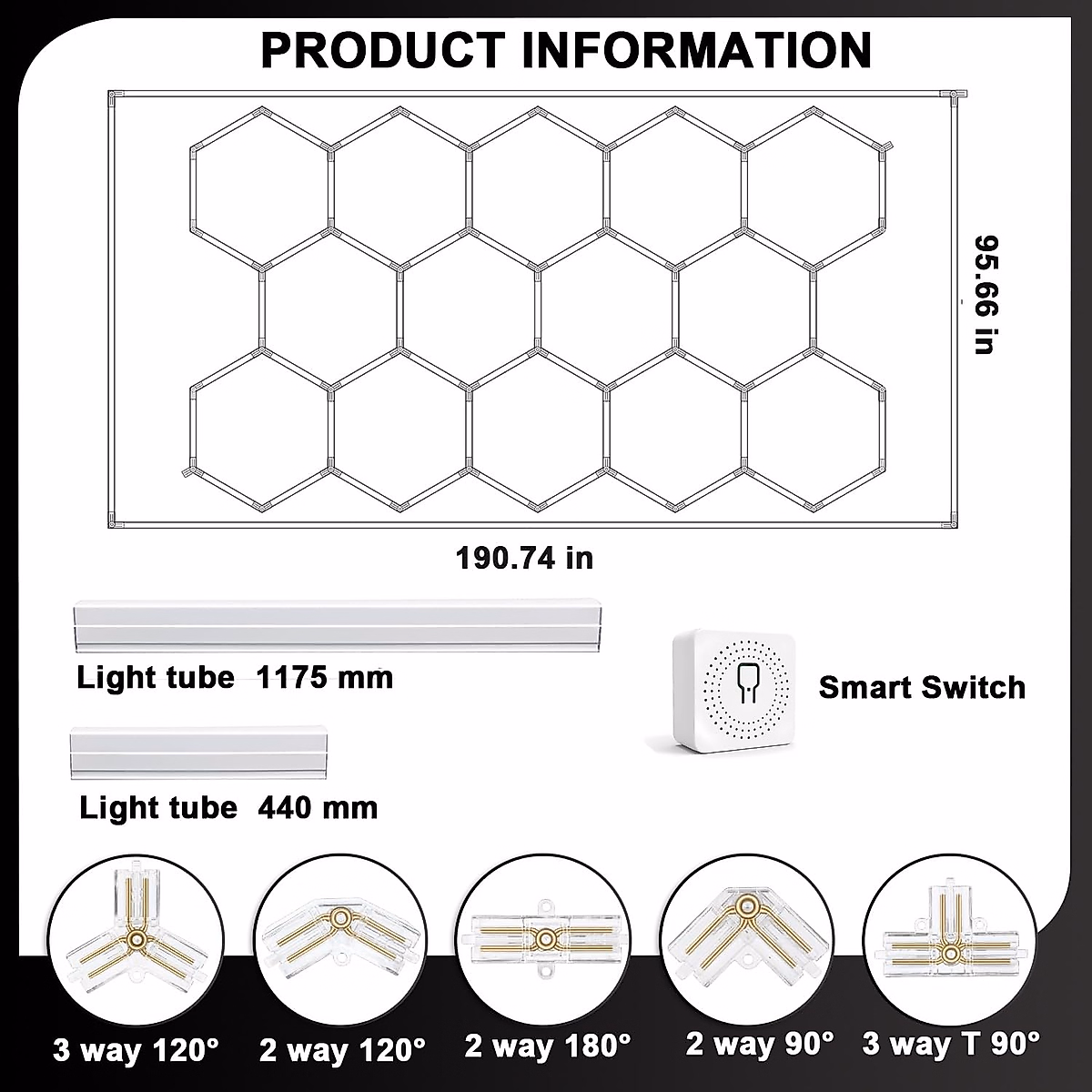 Hexagon LED Lights for Garage Ceiling - Ultra-Bright Honeycomb Design with Smart Switch, Alexa & Google Home Compatible, Hex Lights Perfect for Home Gym, Shop Lighting, Workshop and Garage Lighting