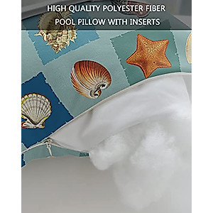 Recliner Head Pillow Ledge Loungers Chair Pillows with Insert Vintage Seashell Conch Starfish Patch Texture Lumbar Pillow with Adjustable Strap Outdoor Waterproof Patio Pillows for Beach Pool, 2 PCS