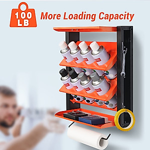 Wallmaster Spray Can Holder, Lube Can Wall Mount Storage Rack Heavy Duty Paint Bottle Organizer for Garage & Home | 8 Can Holes & 2 Shelf, Orange