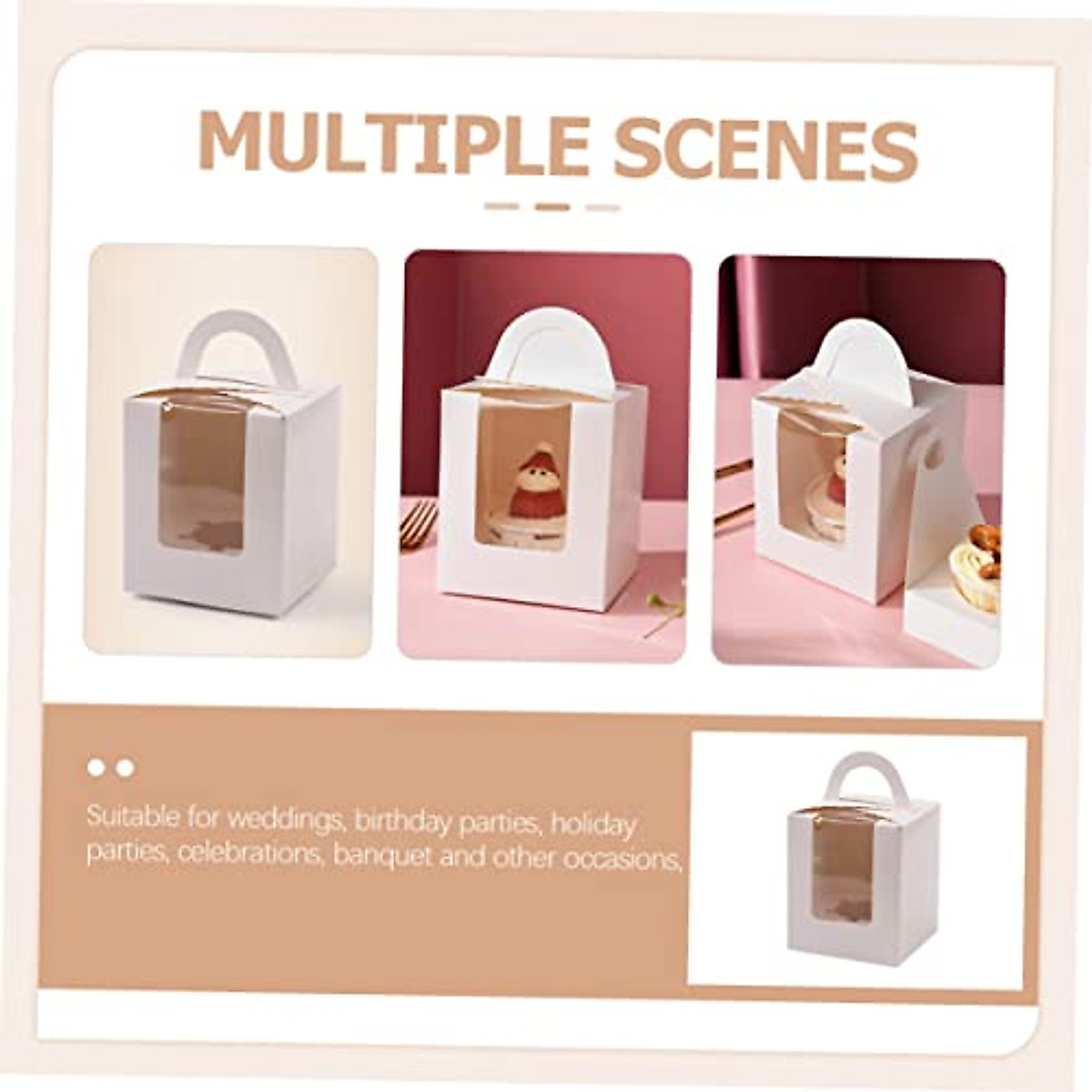 HEMOTON 24pcs Cupcake Boxes Pastry Box Mini Cake Box Mini Paper Cups Clear Cake Box Dessert Boxes with Window Cupcake Carrier Box Kraft Boxes White Card Party Cupcake Boxes Handheld Trunk