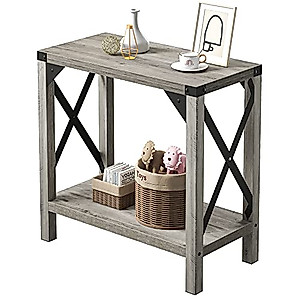 IDEALHOUSE Narrow End Table for Small Spaces, Rectangular Farmhouse Nightstand Sofa Side Table for Living Room, Bedroom, Lounge(Grey)