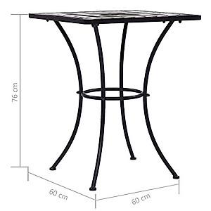 CHARMMA Mosaic Bistro Tables,Ceramic Table Top Metal Frame for Porch Beach Patio Garden Balcony Poolside,Plant Stand,Square with Black,23.6"