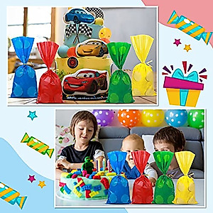 100 Pack Building Block Cellophane Treat Bags Treat Brick Themed Candy Bags Assorted Brick Cello Goodie Bags Thick Brick Gift Bags Cookie Brick Themed Bags with 100 Twist Ties for Party Supplies