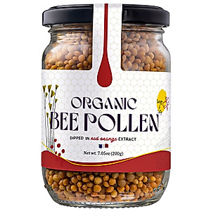 Gourmanity Bee Pollen 200gr/7.05oz, Raw Organic Bee Pollen Granules Dipped in Red Orange Extract, Superfood Packed with Proteins, Vitamins & Minerals, Organic, Non-GMO Raw Bee Pollen from France