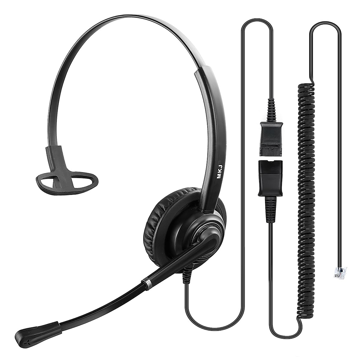 MKJ Call Center Headset with Microphone, Telephone Headset for Office Phone Corded RJ9, Wired Headphone for Landline Altigen Polycom Gigaset Avaya 1408 Aastra 6573i AudioCodes Toshiba Fanvil etc