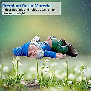 Jauay 9.5'' Tall Funny Drunk Garden Gnome Dwarf Creative Garden Gnome Statues Decoration Sculpture Yard Decor Landscape Porch Outdoor Lawn Decoration Novelty Outside Gift (Blue)
