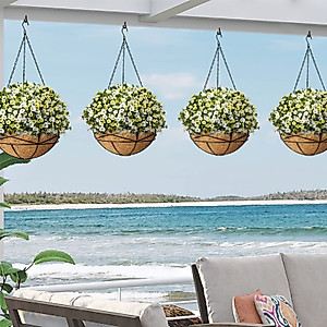 Karlliu 4 Pack 12 Inch Hanging Planters for Outdoor Plants Metal Watering Flower Baskets with Coco Liner for Hanging Pot Round Plant Holders Planter for Outside Garden Decoration