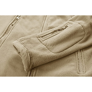 CRYSULLY Men's Tactical Front Zip Fleece Lining Hunting Mountaineering Jackets Windbreaker Coat Beige