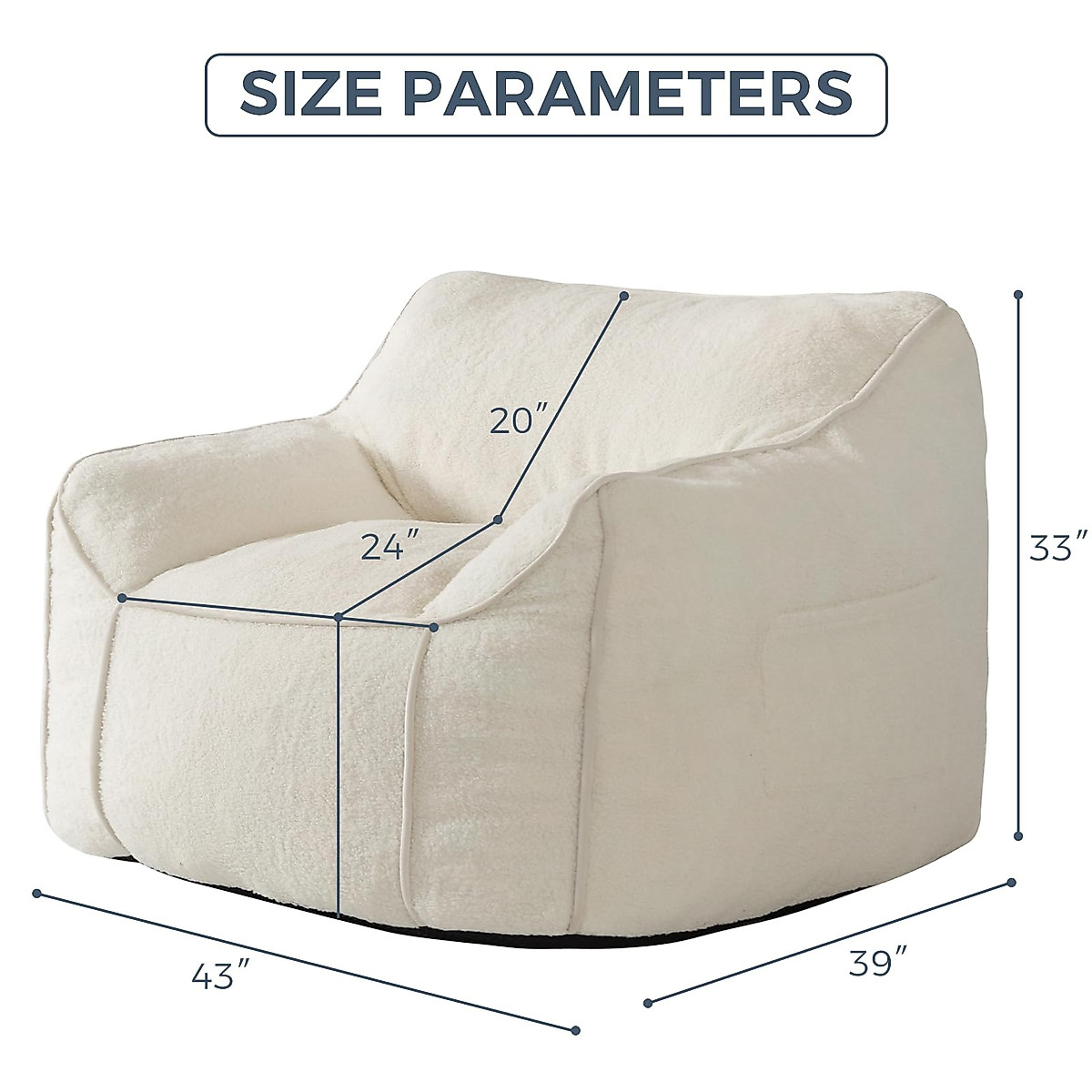 MAXYOYO Giant Bean Bag Chair for Adults, Stuffed Living Room Bean Bag Chair with Armrest, Large Fluffy Bean Bag Sofa with Filler, Accent Chair Sofa Floor Chair with Pocket for Dorm Reading, Beige