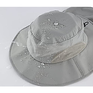 Home Prefer UPF50+ Mens Sun Hat with Neck Flap Wide Brim Mesh Fishing Hat Windproof Safari Hat Light Grey