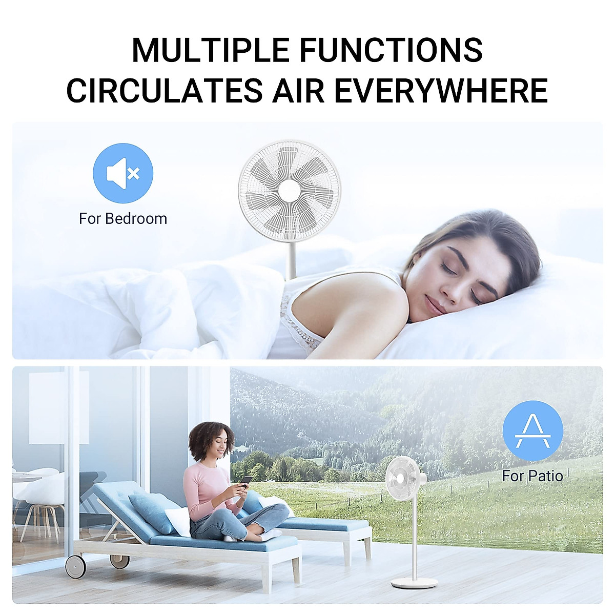 Smartmi Outdoor Pedestal Fan 2S, Standing Fans for Bedroom, Cordless Outdoor Fans for Patio with 100 Speed Options, Portable, Smart, Quiet, 40°Tilt, 120°Oscillating Fan Outdoor Home Office with Timer, 38in