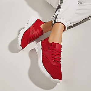 BELOS Women's Breathable Walking Tennis Shoes Lightweight Slip On Casual Sneakers for Gym Travel Work(8.5B(M) US, Red)