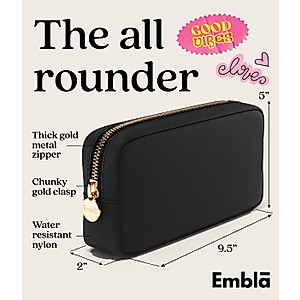 Embla Makeup Bag Travel Cosmetic Bag, Toiletry Bag, Cute Makeup Organizer, Nylon Zipper Pouch Purse Storage Bag Cosmetics Organizer, Cute Womens Make Up Bag Tote, Mini Small Large Makeup Bags, Black