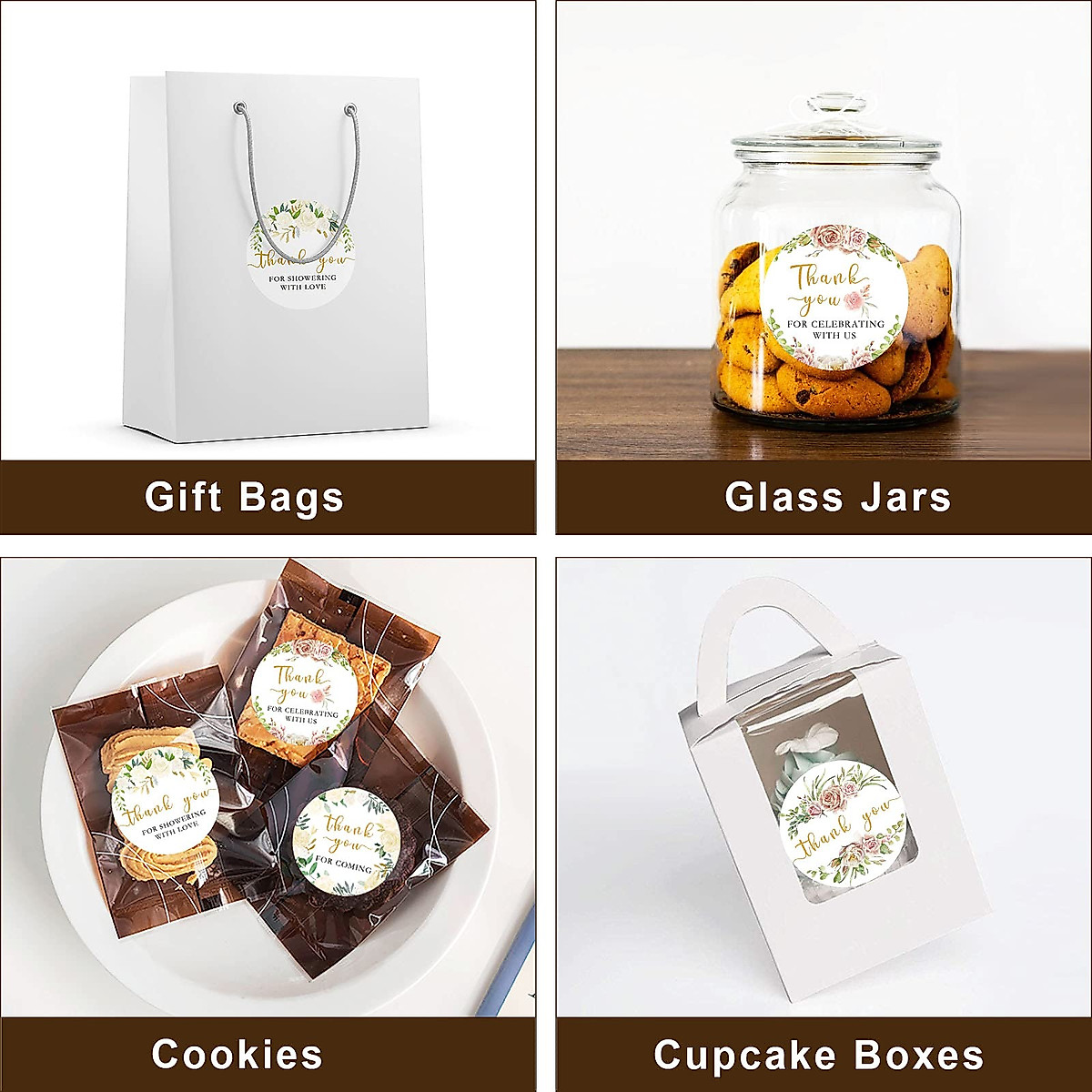 80 Floral Thank You Stickers, Bridal Shower Flower Thank You Stickers, Girl's Birthday Rose Favor Labels Stickers(2 Inch)