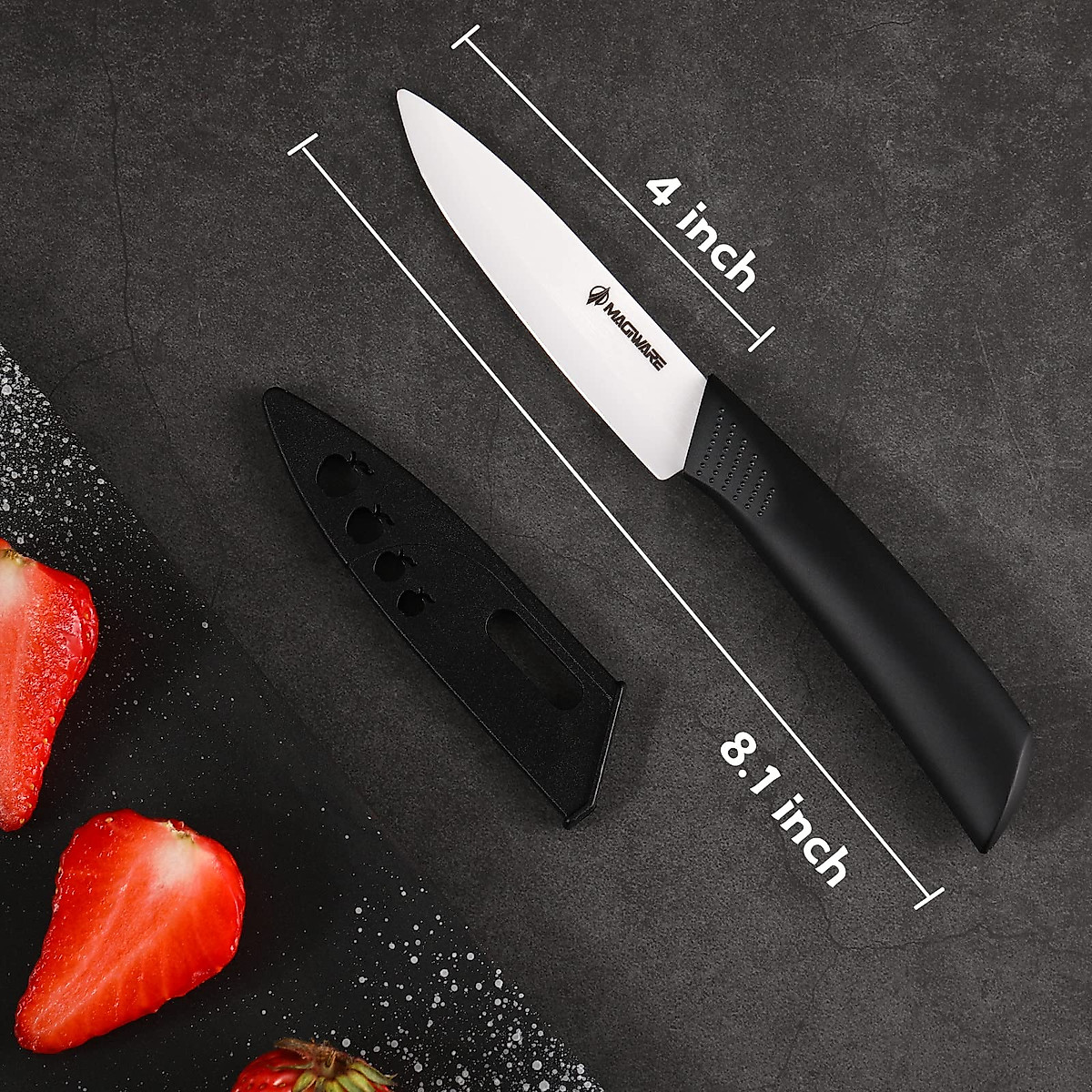 Magiware Paring Knife, Classic 4 inch Ceramic Paring Knife with Sheath Cover, Fruit and Vegetable knife,Longer Sharp Rust Proof Stain Resistant