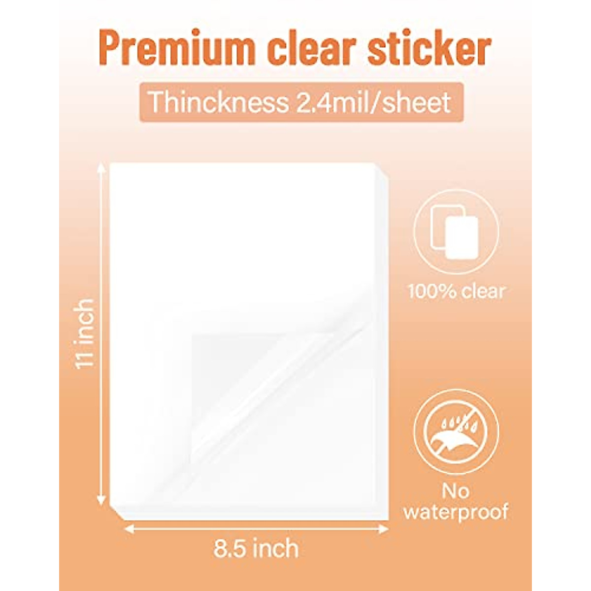 Printable Vinyl Sticker Paper for Inkjet Printer Clear Labels 50 Sheets Transparent Quickly Dry Non Waterproof Transparency Glossy 8.5 x 11 Decal Paper Tear & Scratch Resistant