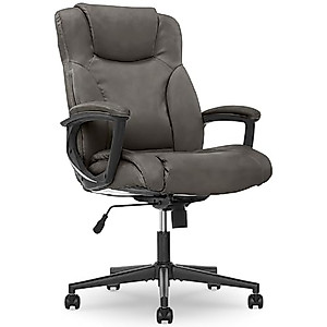Serta Executive High Back Office Chair with Lumbar Support Ergonomic Upholstered Swivel Gaming Friendly Design, Bonded Leather, Space Gray