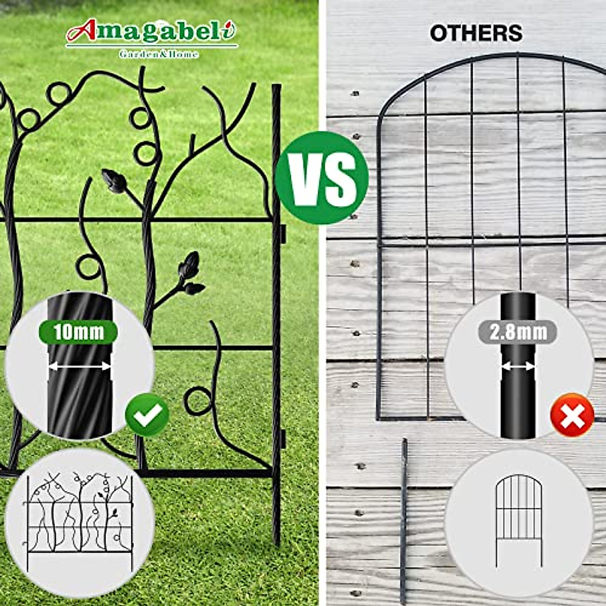 Amagabeli 5 Panels Decorative Garden Fence 11.5ft (L) x 26in (H) Outdoor Rustproof Metal Garden Fencing Border Fence Animal Barrier for Dog Iron Folding Edge Wire for Patio Landscape Flower Bed ET082