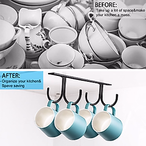 TRUSBER Mug Holder Under Shelf Coffee Cups Organizer Under Cabinet 3 Pack Cups Mugs Rack with Hooks 12 Hanging Hooks for Mugs,Coffee Glass Cups