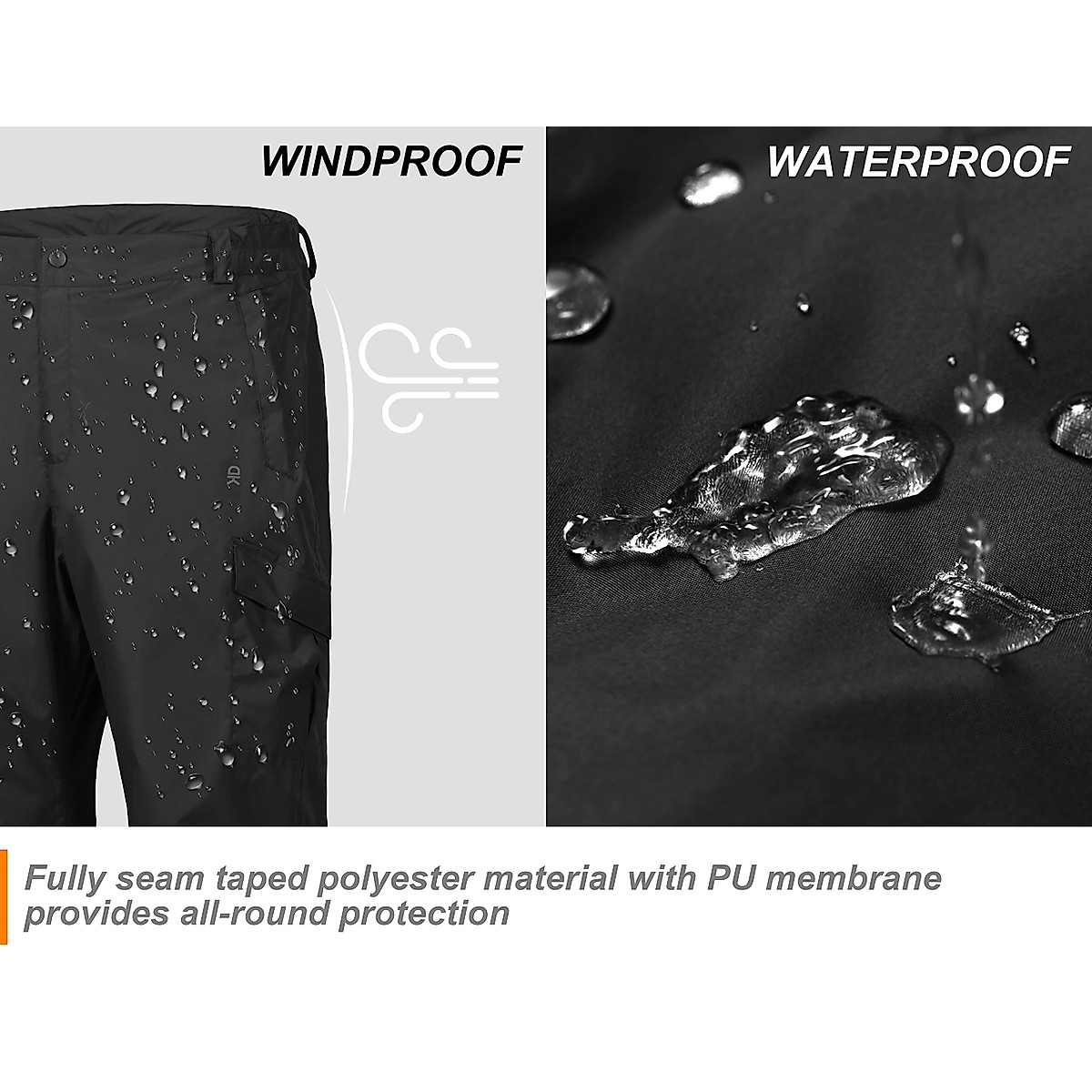 Little Donkey Andy Men's Lightweight Waterproof Rain Pants Breathable Hiking Pant for Outdoor Fishing Black XL