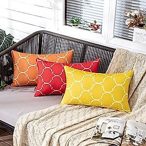 ANRODUO Pack of 2 Outdoor Waterproof Throw Pillow Covers Solid Decorative Garden Cushion Sham Outside Lumbar Pillowcase for Patio Balcony Bench Couch 12 x 20 Inch Orange
