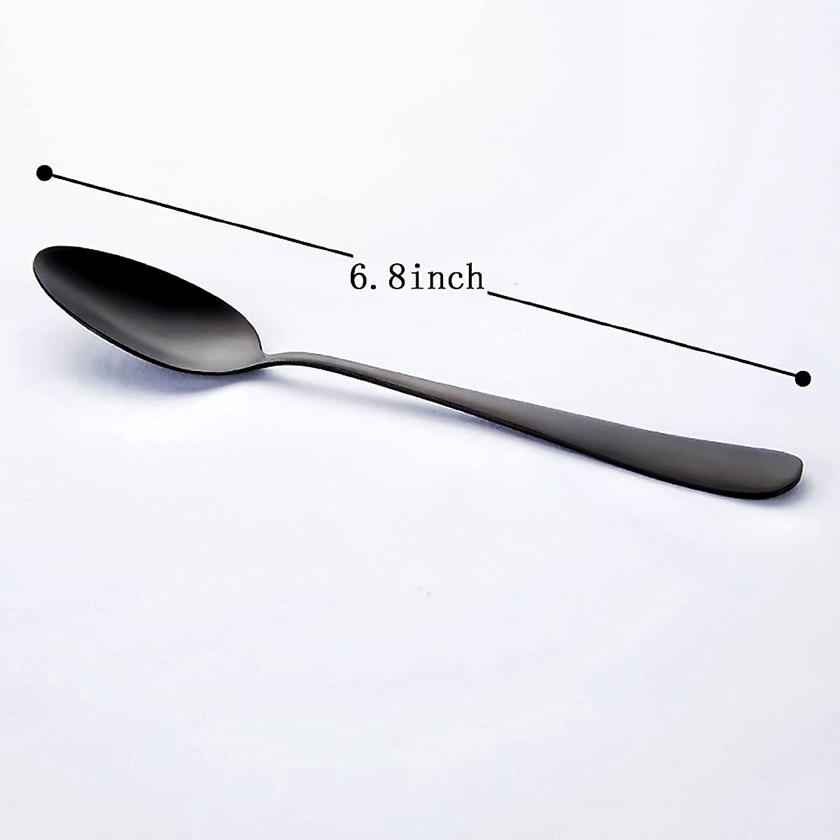 Matte Black Dessert Spoon, Seeshine 6.8-inch Stainless Steel Black Teaspoon, Suitable for Family, Kitchen, Restaurant, Set of 12, Dishwasher Safe