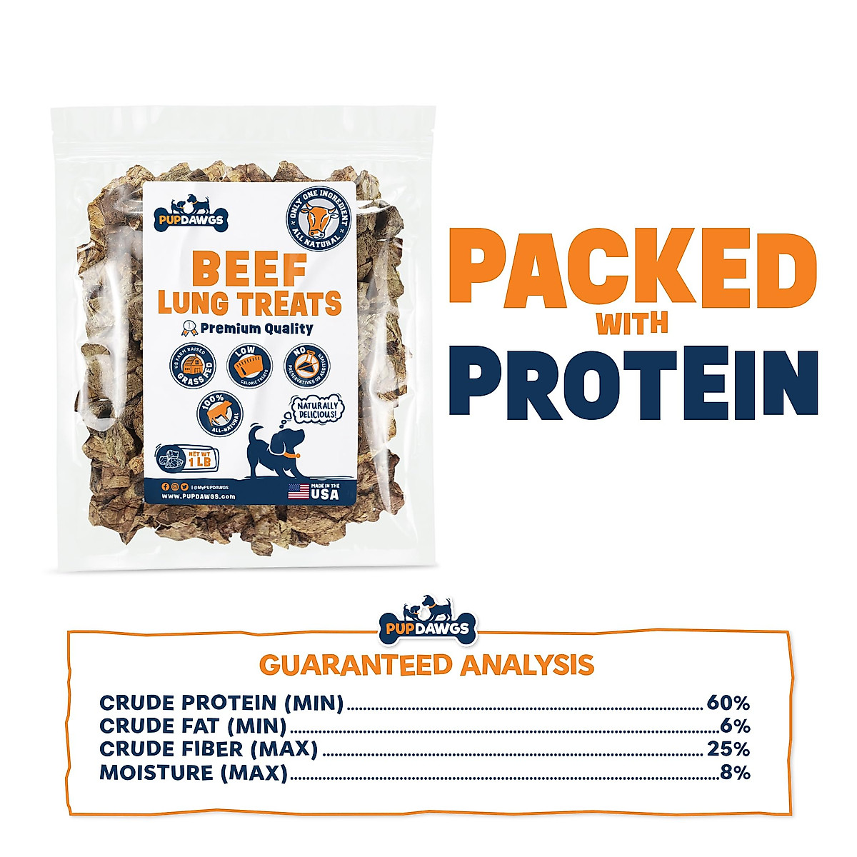 PUPDAWGS Beef Lung Dog Training Treats | Dog Dental Chews | Healthy Dog Treats Training | Low Calorie Dog Treats | Dehydrated Dog Treats Natural | Beef Lung Training Treats for Dogs (16oz Package)