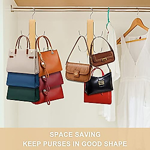 Volnamal Purse Hanger Organizer for Closet, Wood Handbag Storage Holder Metal Hanging Space Saving Hook, Closet Organizers and Storage Scarves, Ties, Shawls, Backpacks, Belts