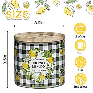 Lemon Candle, Fresh Lemon Scented Candle, Large 3 Wicks Candle, 14 oz