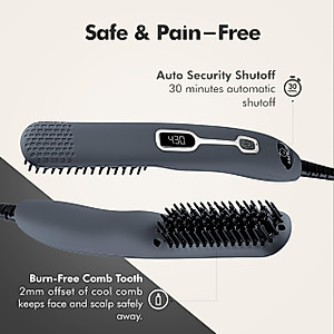 Aberlite EDC - Premium Beard Straightener Brush for Men - Professional Straightening Tool Heated Comb - Beard Kits for Men - Beard Kits Gift Sets Men - Beard Grooming Kit for Men Gift Set (Grey)