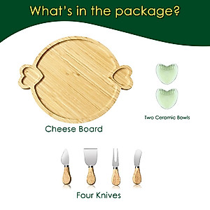 Hongsane Charcuterie Boards Gift Set,Bamboo Cheese Board,12 Inch Large Round Charcuterie Board,House Warming Gift for New Home,Wedding Gift Cheese Tray Platter with 2 Ceramic Bowls and 4 Knives