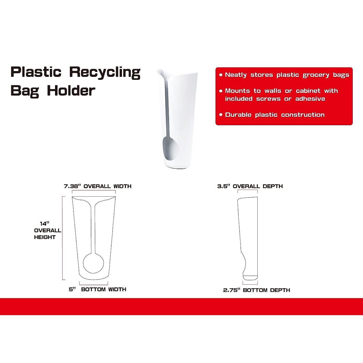 FitWell Grocery Bag Holder & Trash Bag Dispenser - Plastic Bag Storage Organizer for Home Improvement Items - Bag Saver for Plastic Bags - Restroom Organizers and Storage (White)