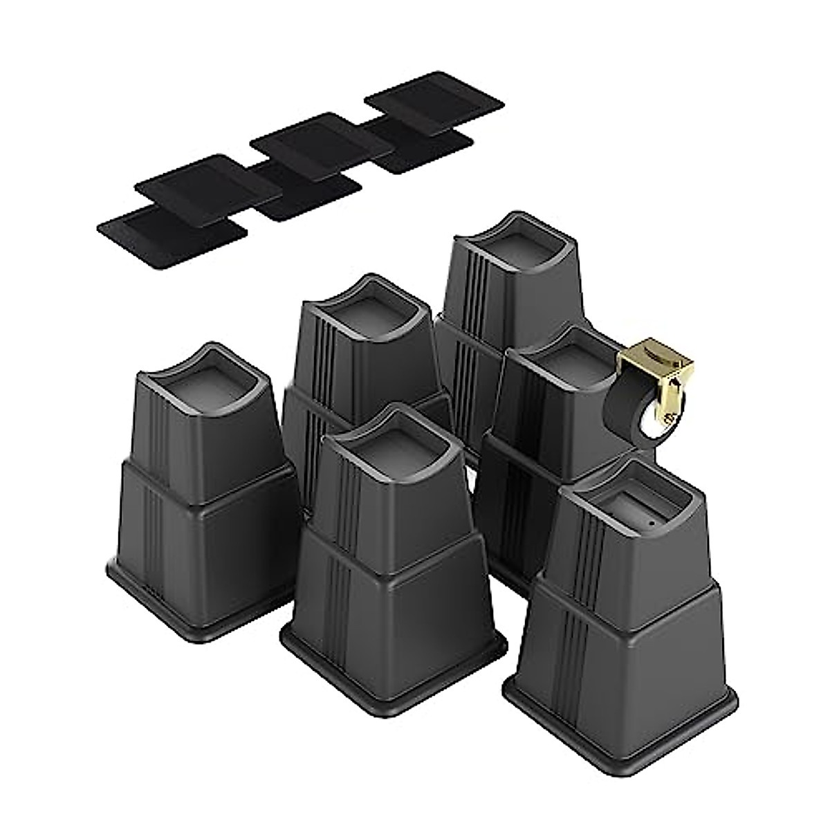 Nachell Adjustable Bed Furniture Risers 12 Pack Bed Lift Risers Elevation in Heights 3, 5 or 8 Inches Heavy Duty for Caster Wheels or Posts of Bed Table Couch, Support up to 2500 lbs. (8 Inch, Black)