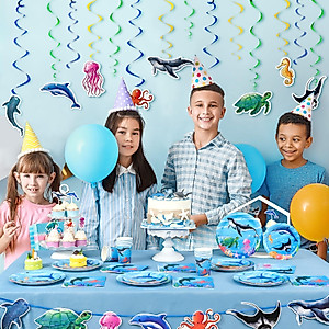 WERNNSAI 24 Pcs Ocean Party Hanging Swirls - Ocean Theme Party Decorations Sea Animals Ceiling Streamers Decor for Boys Kids Summer Under The Sea Baby Shower Birthday Party Supplies Wall Window Decors